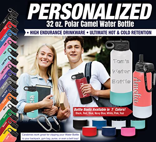 Polar Camel Personalized Water Bottles 32oz with Flip-Top Lid and Straw, Customized Vacuum Insulated Flask, Stainless Steel Sports Double Wall Thermos, Your Logo Name and Text Engraved in USA(Coral)