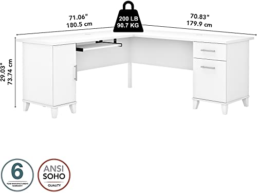 Bush Furniture Somerset 72W L Shaped Desk with Storage in White