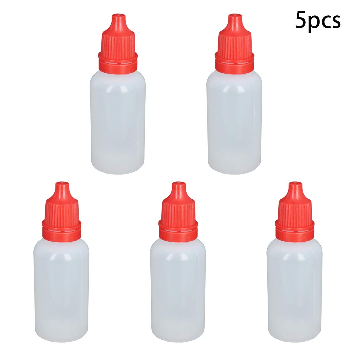 Bettomshin 5Pcs Wide Mouth Reagent Bottles, 60x26x8mm/2.36x1.02x0.31(LxODxID) 20ml PE Plastic Liquid Sealing Bottle, Cylinder Light Mouth Container Lab Sample Storage White Translucent with Red Cap