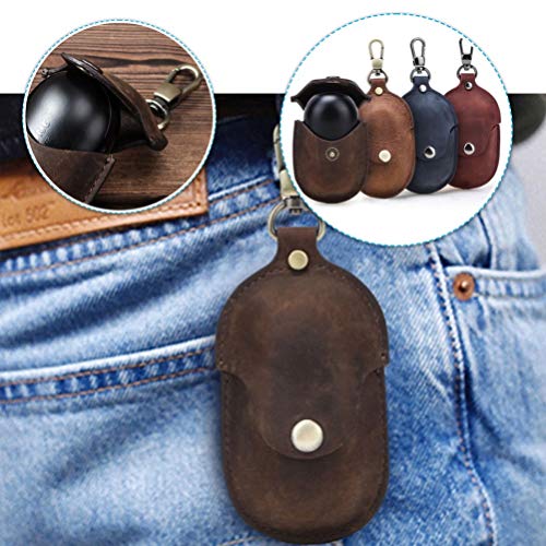 Compatible for Samsung Galaxy Buds Case Leather Shockproof Protective Earbuds Case with Stainless Keychain - Coffee