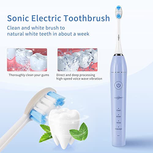 Aicoreray Electric Toothbrush for Kids 8-12, 4 Modes with 30s Smart Timer, Charge for 6 Hours and Use for 30 Days, Electric Toothbrush for Adults & Kids, Includes 4 Replacement Brush Heads (Bule)