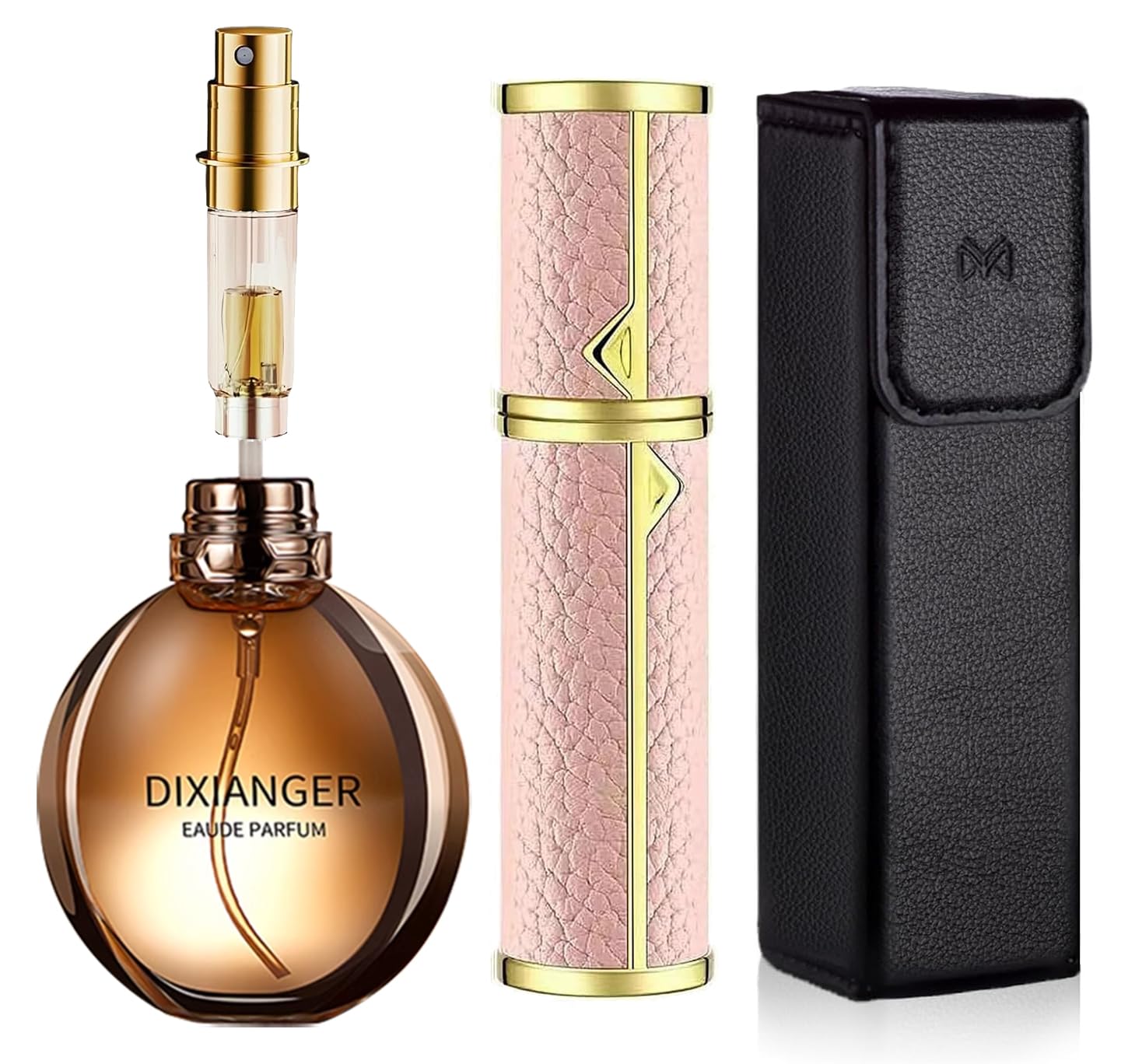 Perfume Travel Refillable Bottle,Genuine Leather Perfume Atomizer,Mini Travel Cologne Dispenser,Portable Sprayer Pocket Size Atomizer for Cruise Car Trip Purse Gift 5ml -Pink