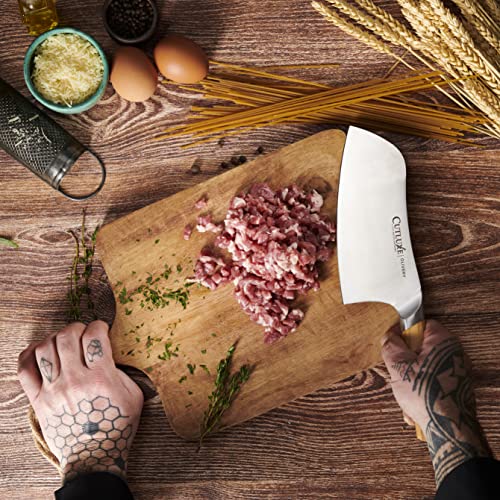 CUTLUXE Cleaver Knife - 7" Vegetable and Meat Butcher Knife - Olive Wood Handle – Full Tang – Olivery Series
