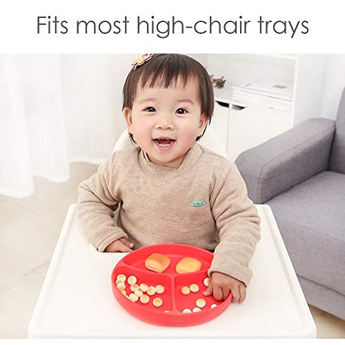 Silicone Suction Plates for Babies, Stick to High Chair Trays and Table, Divided Baby Dishes, Perfect Kids Plates, BPA Free