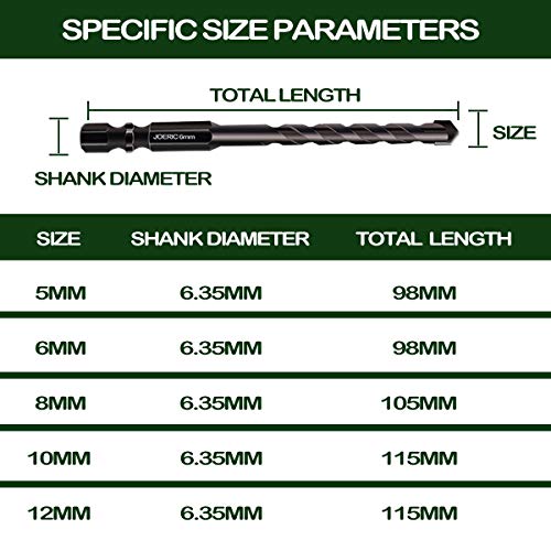 10 Pieces 6MM Masonry Drill Bits Set, JOERIC 1/4 inch Ceramic Drill Bit Concrete Drill Bits for Ceramic Tile Wood Porcelain Mirror Plastic Marble Wall with Strength Carbide Tips