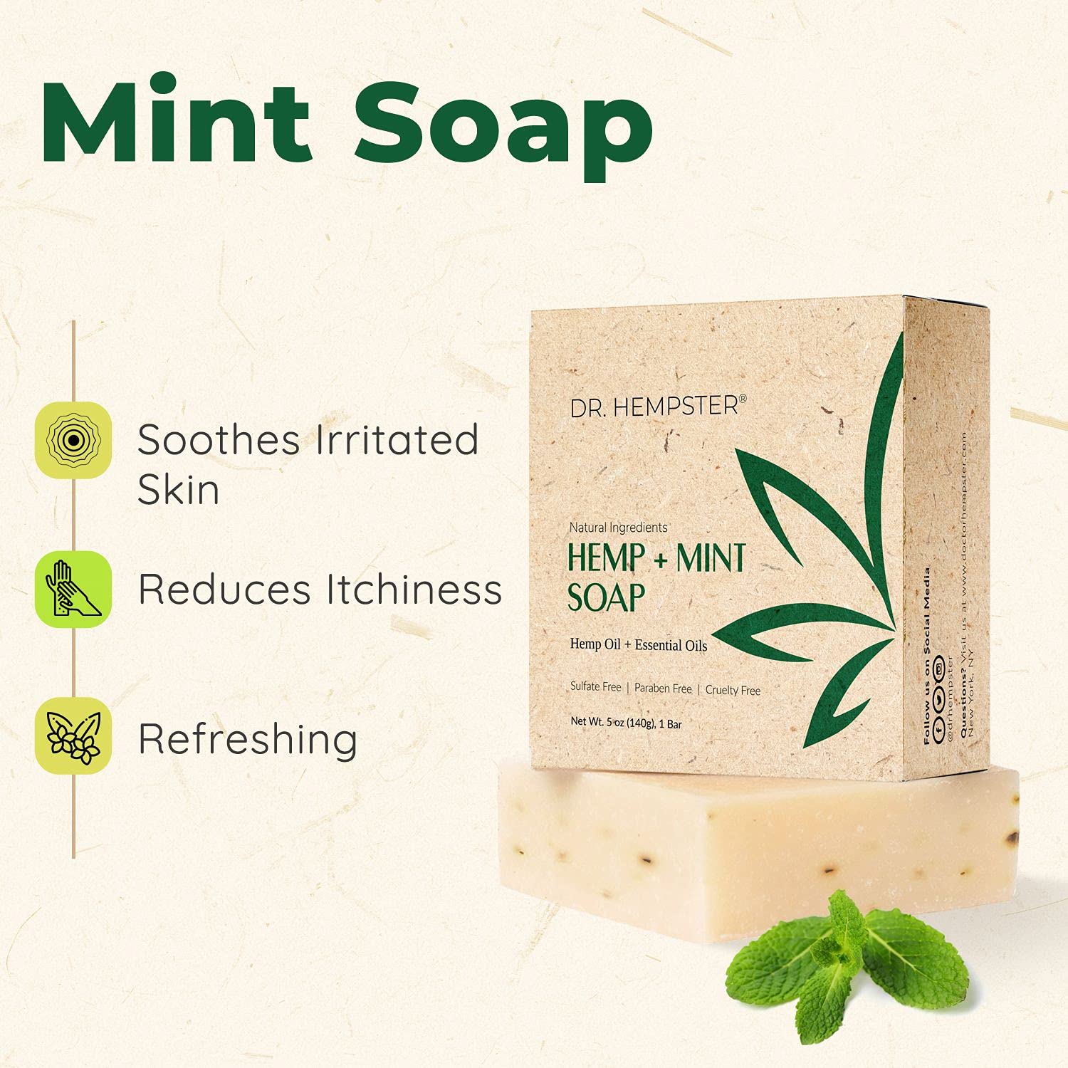 DR. HEMPSTER Hemp Soap Bar Variety 3 Pack - Activated Charcoal and Aloe Soap, Hemp and Mint Soap, Shea Butter and Citrus Soap - 5 oz Bars
