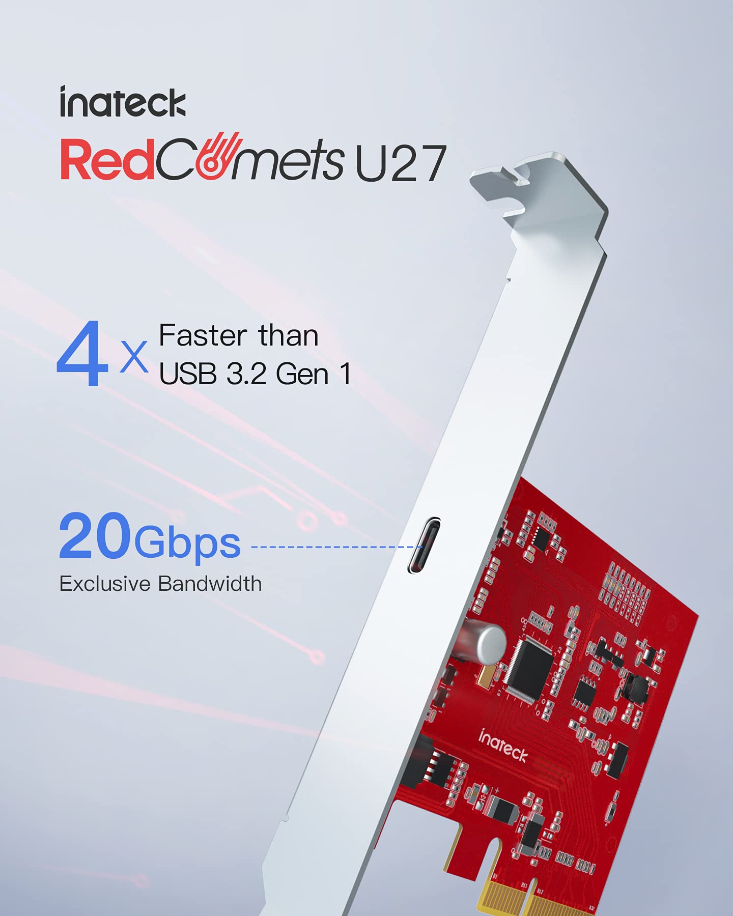 Inateck PCIe USB 3.2 Gen 2 x2 Card, with 20 Gbps Bandwidth, 1 Type-C Port, Low Profile Bracket Included, Redcomets U27