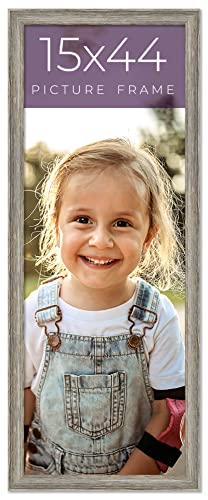 15x44 Frame Grey Real Wood Picture Frame Width 1 Inches | Interior Frame Depth 0.5 Inches | Weatherly Distressed Photo Frame Complete with UV Acrylic, Foam Board Backing & Hanging Hardware
