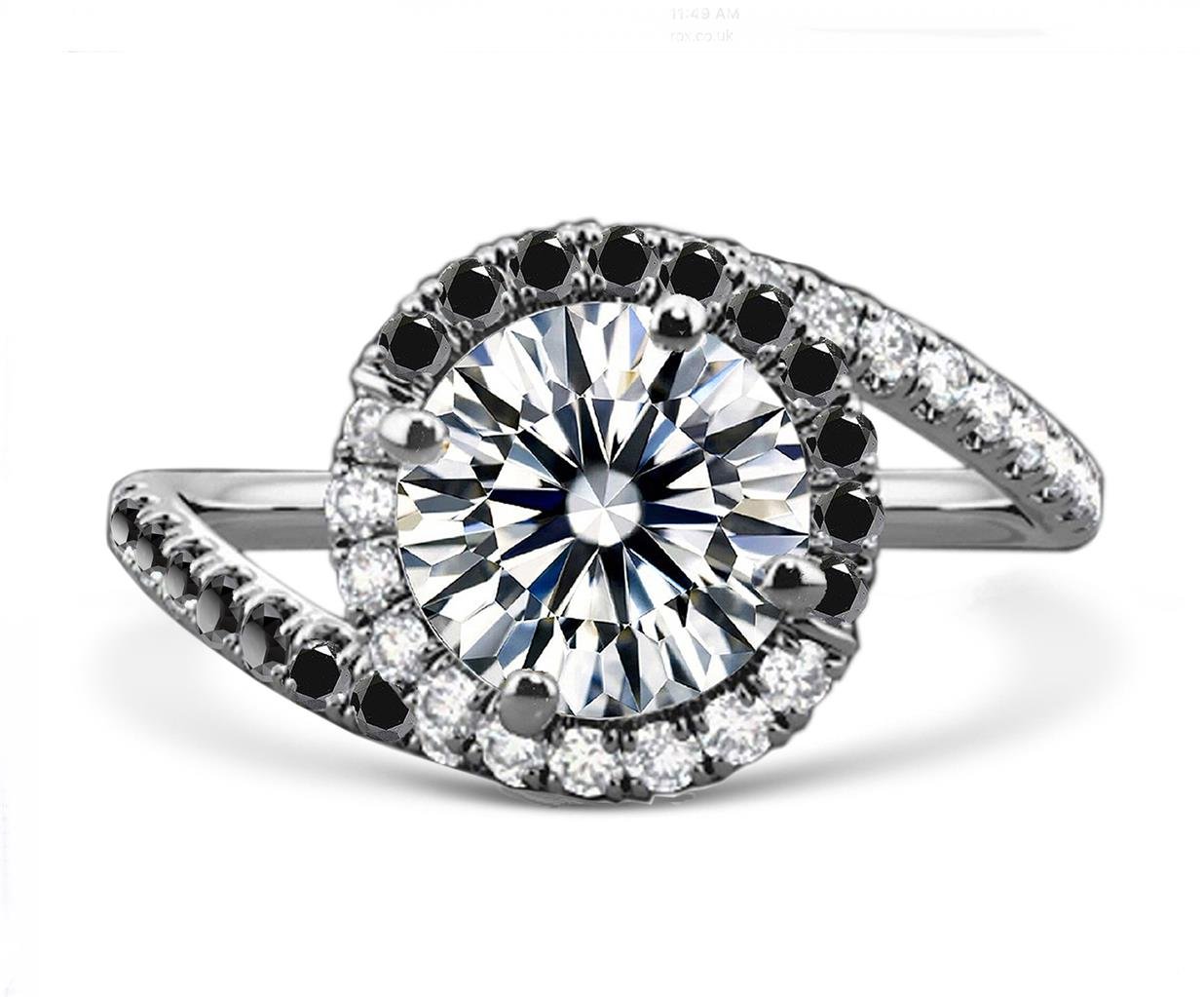 10 Hearts & Arrows 81 Facets 2 Ct Pave Black & White Simulated Diamond Ring 925 Silver Platinum Plated RSPIRALBW-100