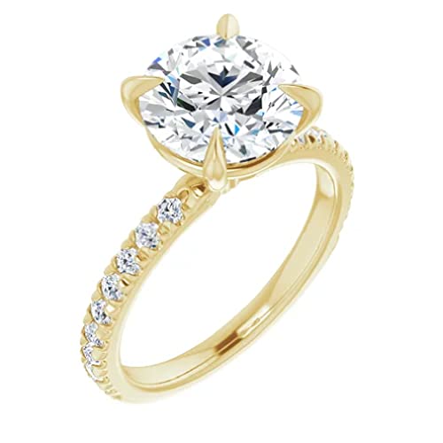 10K Solid Yellow Gold Handmade Engagement Ring 3 CT Round Cut Moissanite Diamond Solitaire Bridal Wedding Rings for Her Women Minimalist Anniversary Propose Gifts