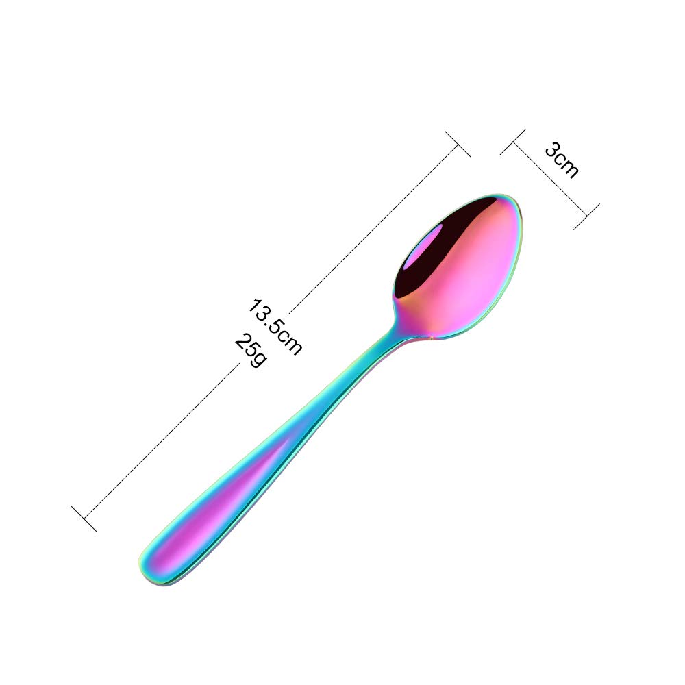 12 Pieces Demitasse Espresso Spoons, Baikai Mini Coffee Spoon,18/10 Stainless Steel Teaspoons Set of 12, 5.5 Inch (Rainbow)