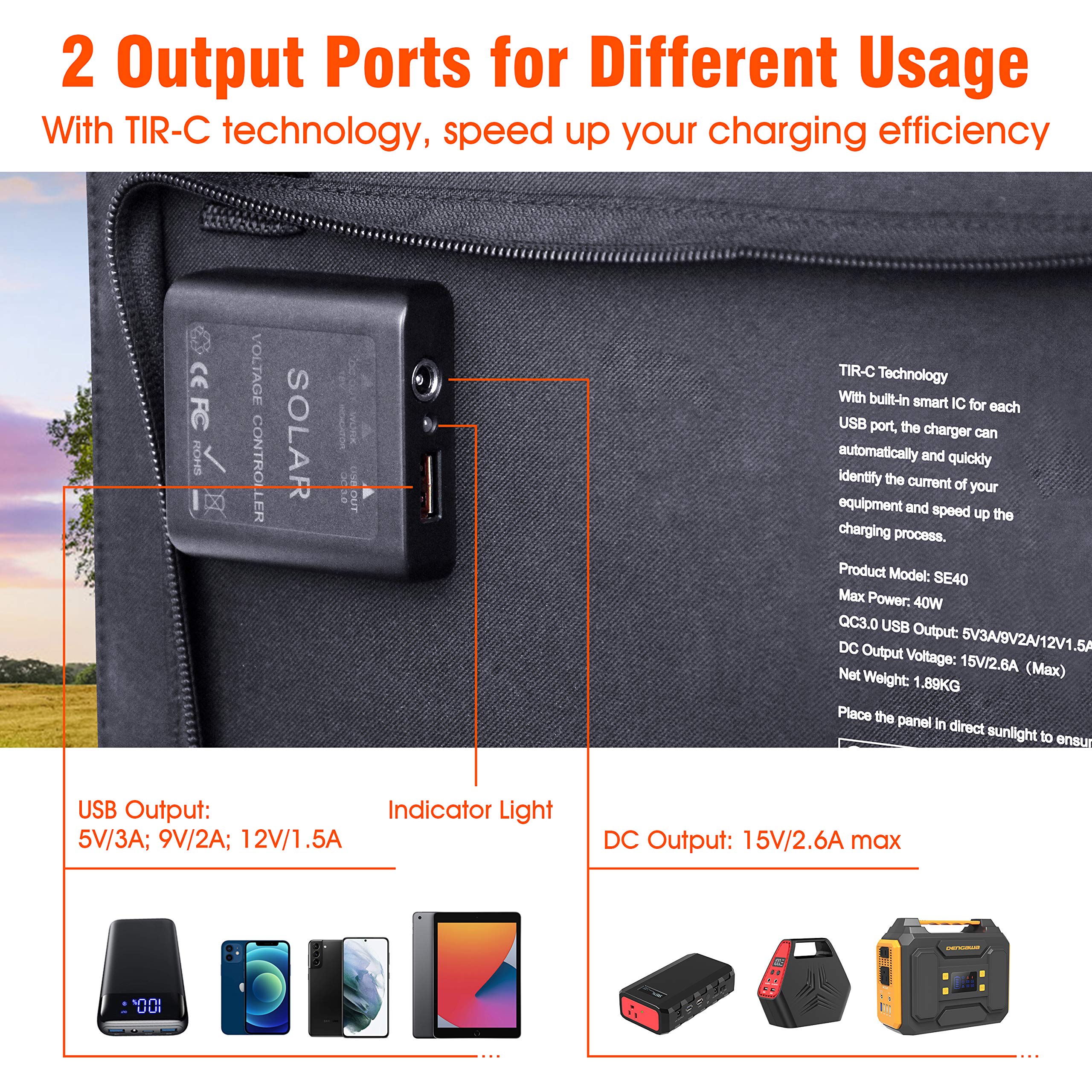 100W Portable Solar Generator, 40W Foldable Solar Charger with USB & 12-15V DC output, A Super Travel Portable Battery Pack/Power Station for Outdoors Camping RV Trip Travel Hunting Emergency Use