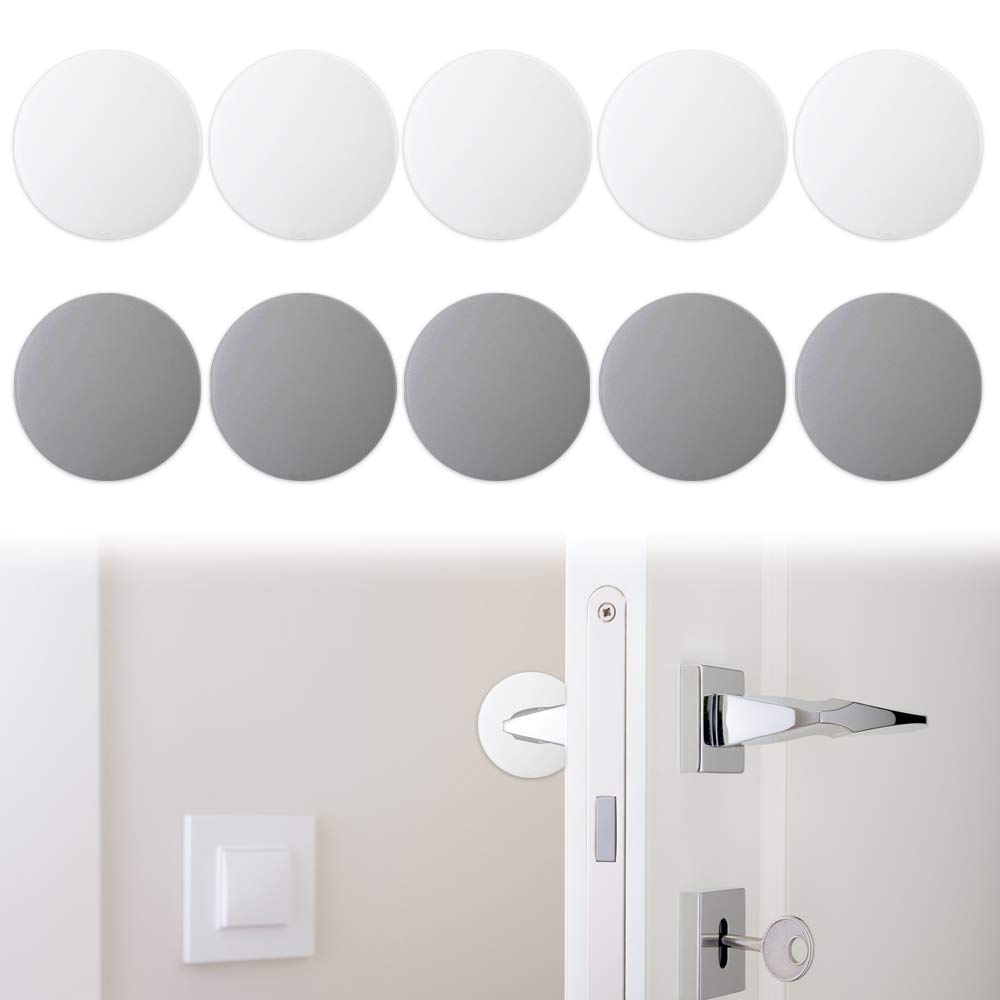 10 PCS 1.57 Inch Door Handle Bumper, findTop Door Stopper Wall,Silicone Wall Protector, Door Knob Guard for Protecting Wall, Doorknobs, Refrigerator Door, Cabinets(White & Gray)