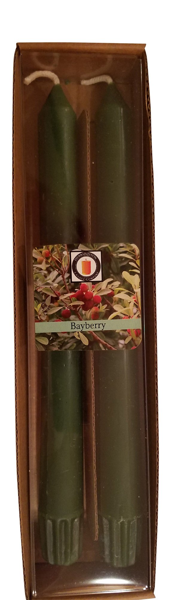 100% Pure Beeswax 10 inch Bayberry Scented Taper Candle Pair, Hand Poured by Hubbardston Candle Company