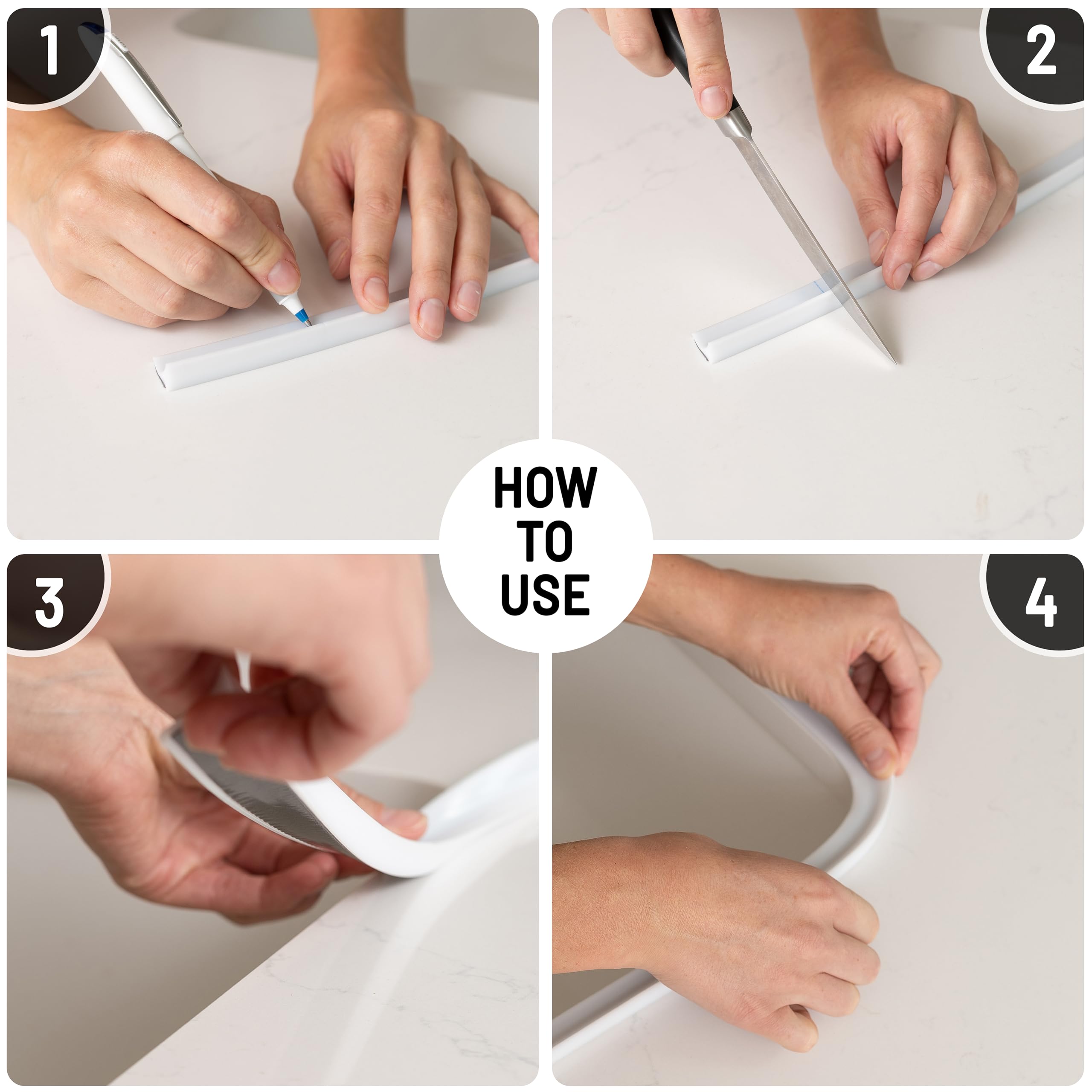 118 Inch Collapsible Shower Threshold Water Dam Adhesive Silicone 0.47 High Shower Dam Water Stopper Barrier For Bathroom Kitchen Splash Guard Edge Trim Strip For Dry and Wet Separation (White)