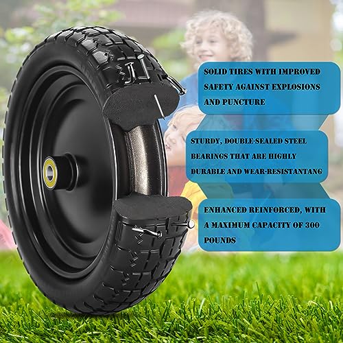 10 Inch 4.10/3.50-4" Solid Flat-Free Wheel with 5/8" Axle Borehole 2.1" Offset Hub for Garden Lawn Mover Wagon Trolley Dolly