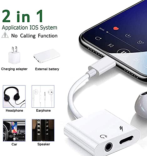 2 in 1 iPhone Headphones Adapter, [Apple MFi Certified] 2 Pack Lightning to 3.5mm Headphones Aux Audio + Charge Jack Adapter Dongle Splitter Compatible with iPhone14/13/12/11/SE/XS/XR/X/8/7