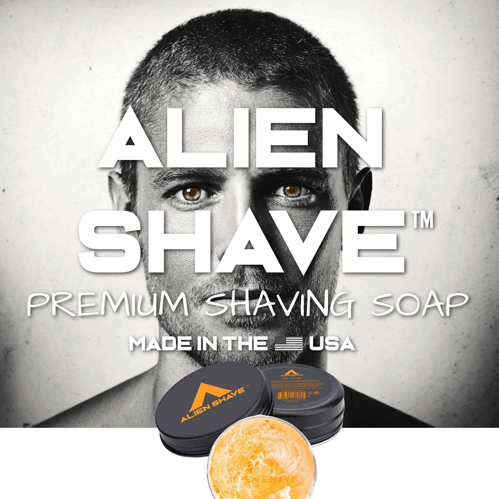 Alien Shave Premium Shaving Soap For Men (Solar Orange). Powered with Coconut Oil & Glycerin 4 Oz (1-Pack)