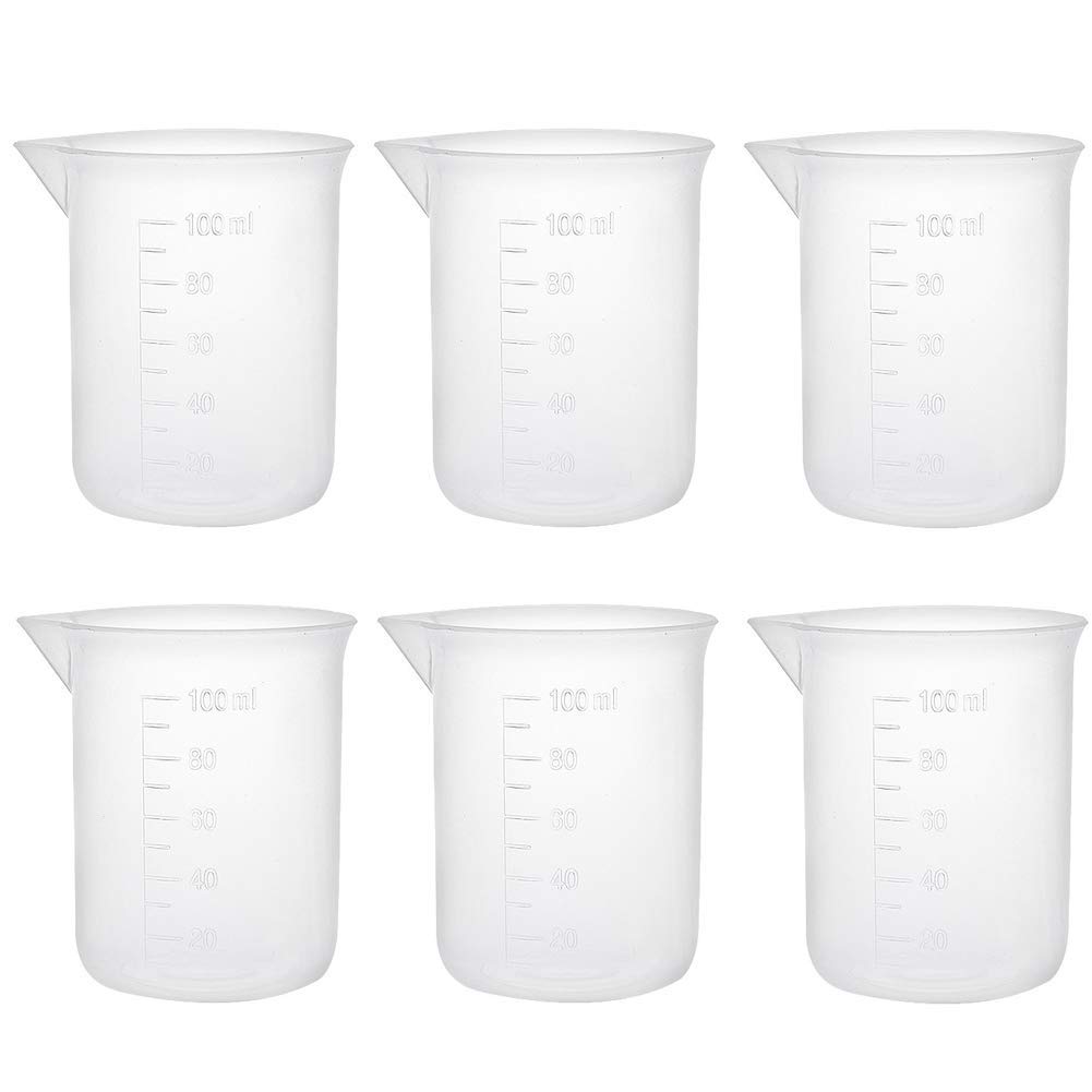 YXQ 6pcs 100ml Plastic Beakers Graduated Measuring Cup Labs Liquid Transparent Container