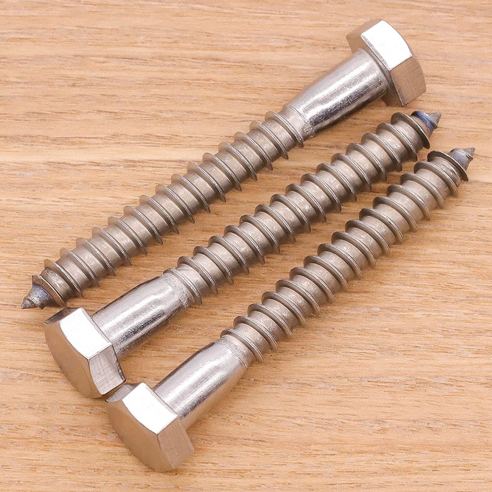 5/16" x 3" Hex Head Lag Screws Bolts for Wood, 304 Stainless Steel 18-8, Heavy Duty Lag Bolts, Hexagon Head Wood Deck Screws 10 PCS