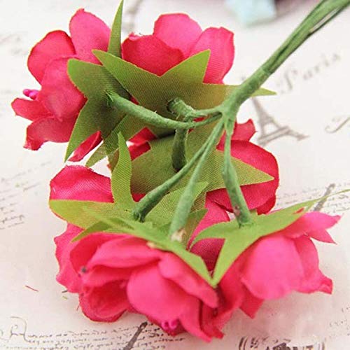 60Pcs, 4Cm Head Dia. Small Fabric Roses with Peal Artificial Silk Cherry, Wire Stem for Wedding Decorations, Hair Garland (Purple)
