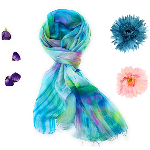 100% Pure Mulberry Silk Scarf Woman's | Ladies Silk Scarves | Shawl | Wrap | Hand Painted Multicolored Silk Scarf 67x29 Inch