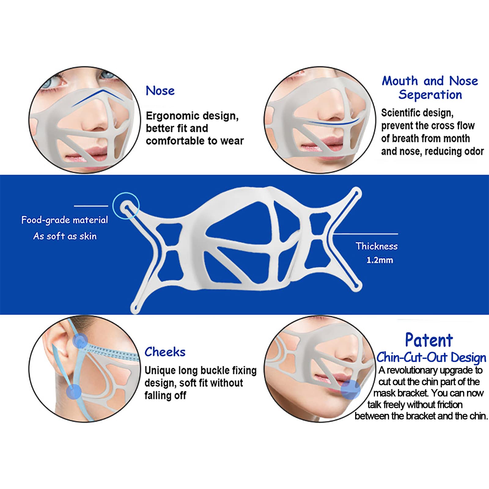 Upgraded 3D Silicone Face Mask Bracket with Earloops,Breathe Cup Turtle Shape,Cool Insert for More Breathing Room,Inner Support Frame,Breathable Spacer Keep Fabric Off,Lipstick Protector(Black,5PCS)