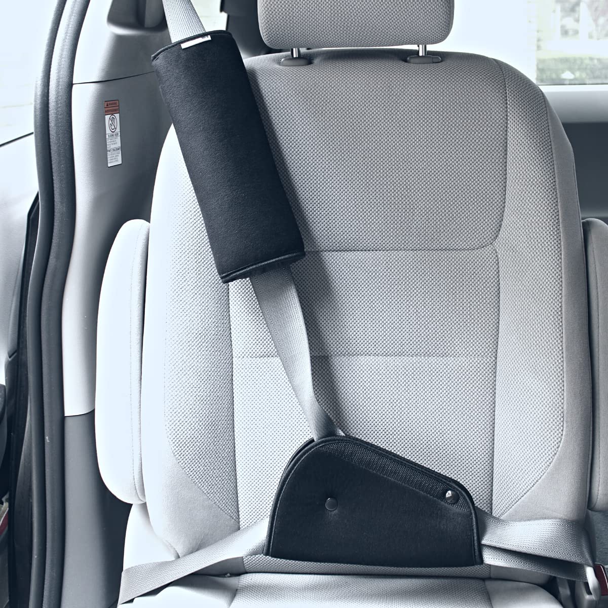 SafeBB Premium Seat Belt Adjuster for Kids, Seatbelt Pillow, Headrest Hooks Bundle! Shoulder Strap Pad for Head Neck Support, Seat Belt Cushion for Kids and Adults, Black