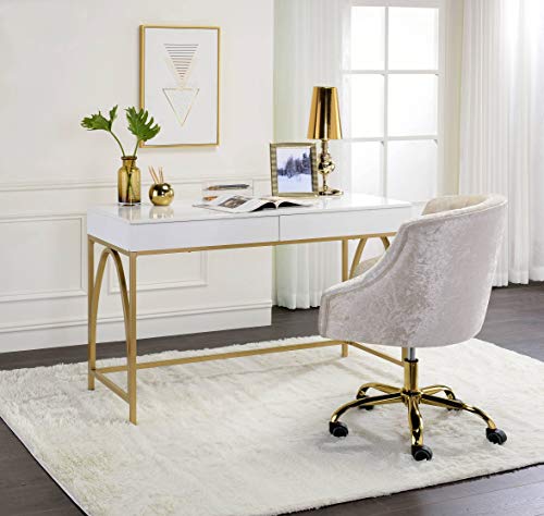 Acme Furniture Lightmane Desk, White High Gloss & Gold