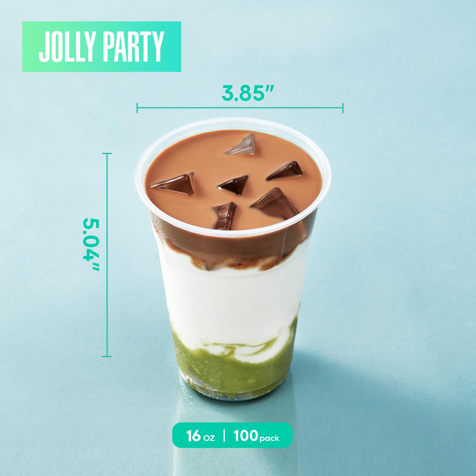 100 Pack 16 OZ Clear Plastic Cups, Cold Party Drinking Cups, Clear Disposable Cups Fruit/Ice Cream/Cupcake/Iced Cold Drinks