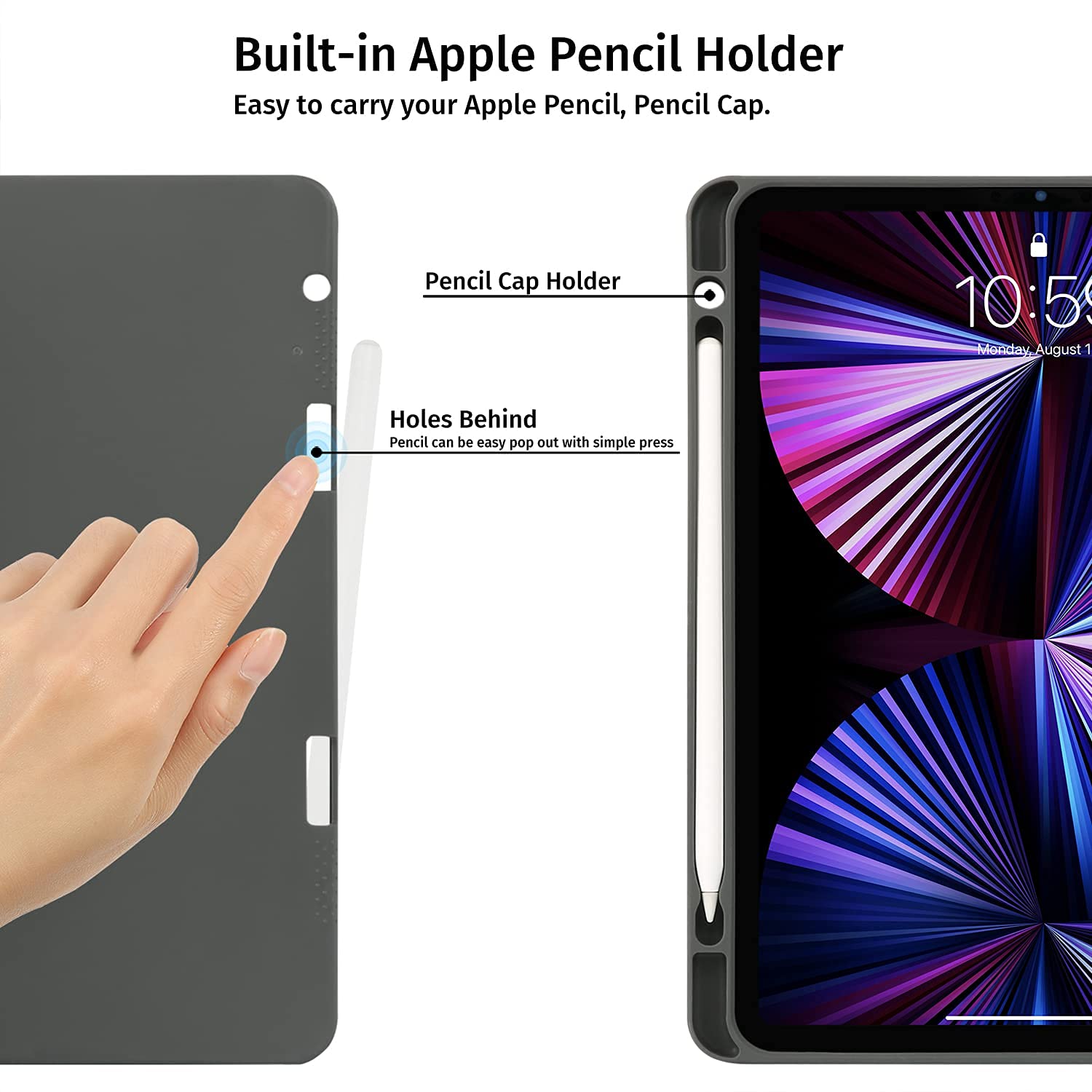 iPad Pro 11 Case with Pencil Holder, Support Pencil 2nd Wireless Charging, Magnetic PU Leather Protective Cover Compatible with iPad Pro 11-inch 3rd/2nd Generation 2021/2020 Released Apple Tablet
