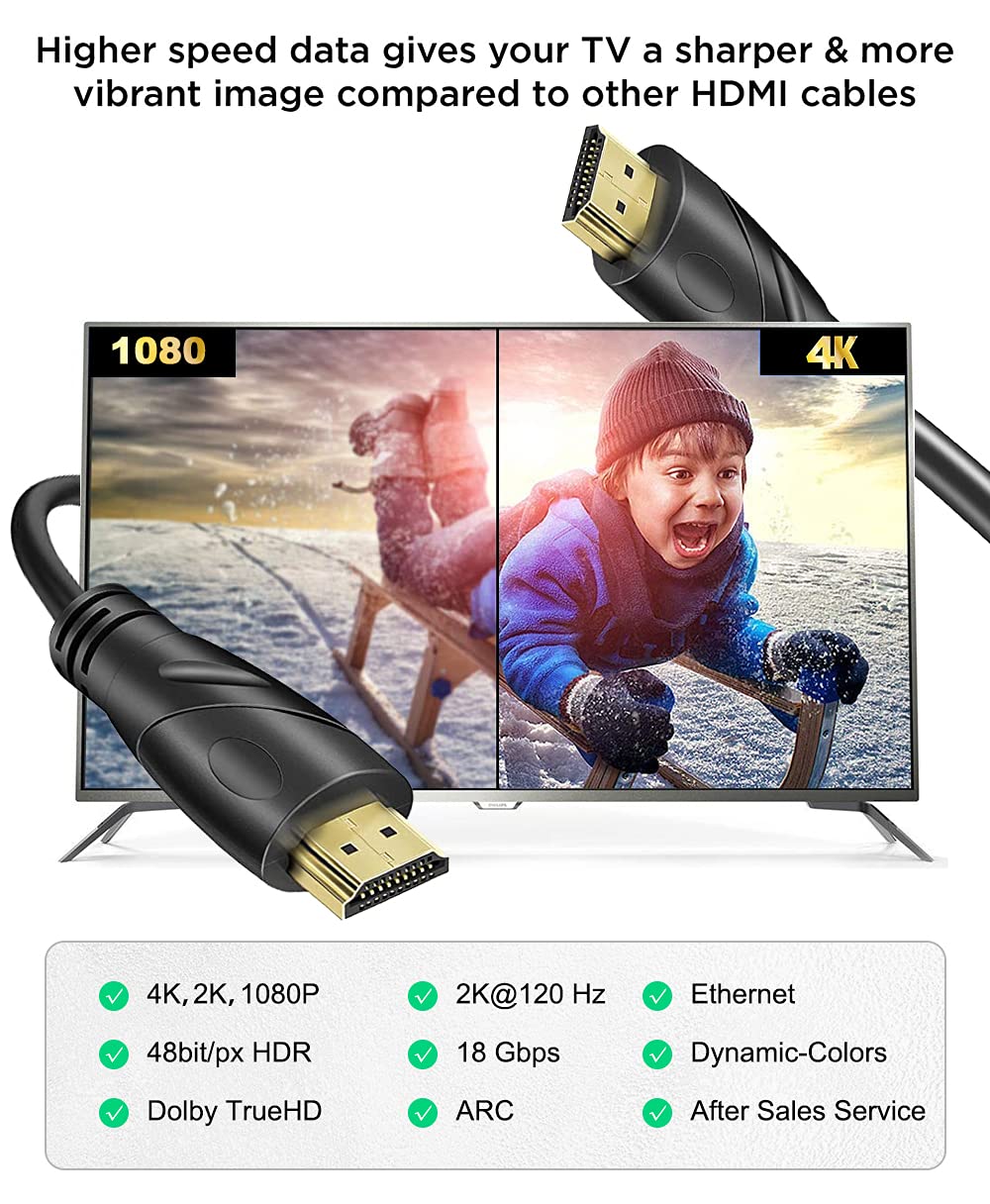 4K HDMI Cable-Jorenca 100FT(HDMI 2.0,18Gbps) Ultra High Speed Gold Plated Connectors,Ethernet Audio Return,Video 4K,FullHD1080p 3D Compatible with Xbox Playstation Arc PS3 PS4 PS9 PC HDTV-Black