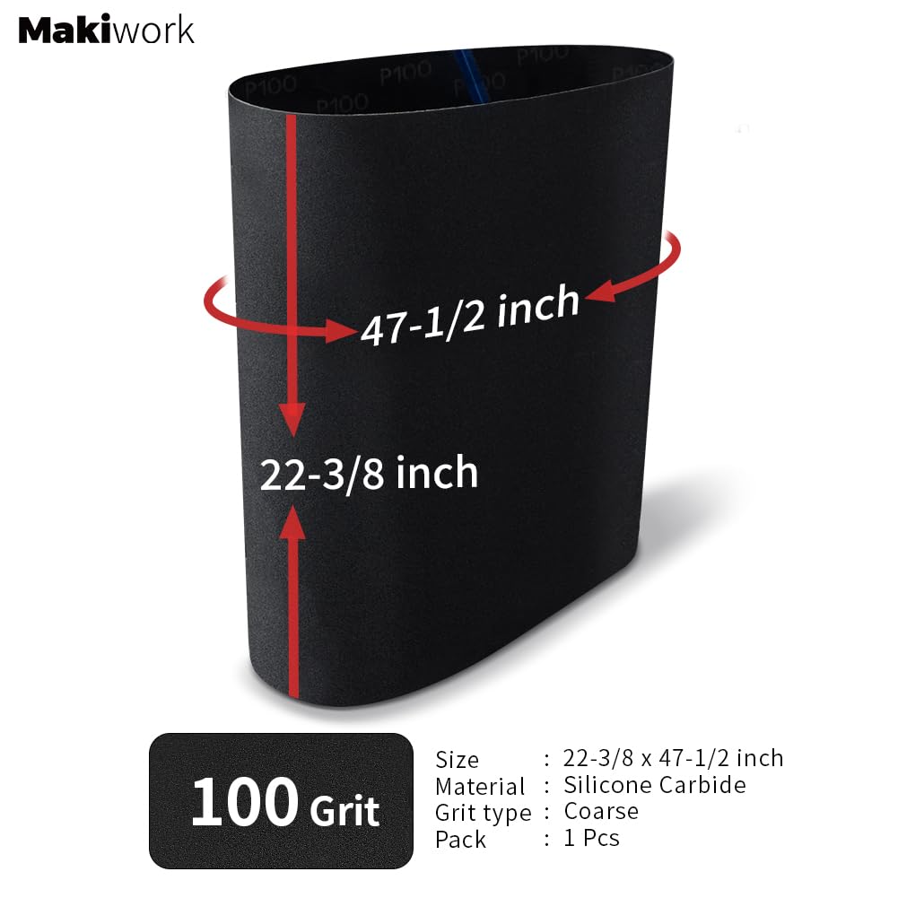 100 Grit Drum Sander Feed Belt Conveyor - Compatible With Supermax 19-38 Drum Sander - 22-3/8" x 47-1/2" Silicone Carbide Feed Belt