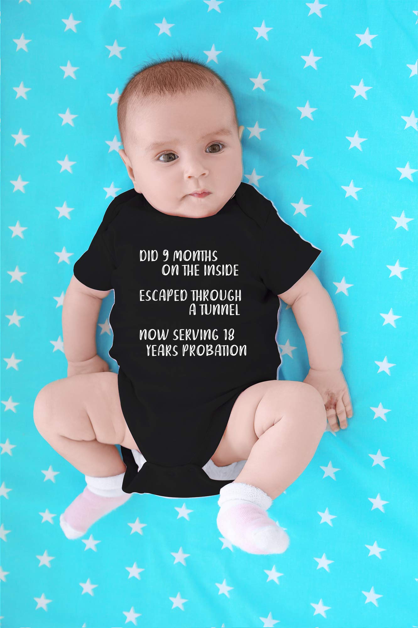 CBTwear Did 9 Month, Escaped Through a Tunnel, Serving 18 Years Baby Bodysuit Unisex Comfy Humor (Newborn, Black)