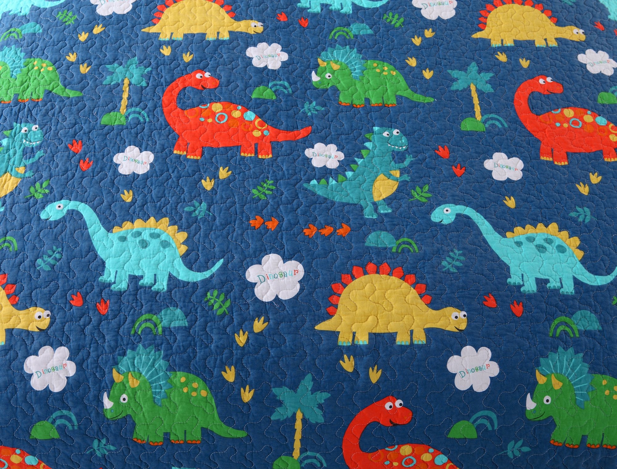 100% Cotton 2 Piece Kids Quilt Bedspread Comforter Set Throw Blanket for Teens Boys Girls Kids Beds Bedding Coverlet Dinosaur (Full)