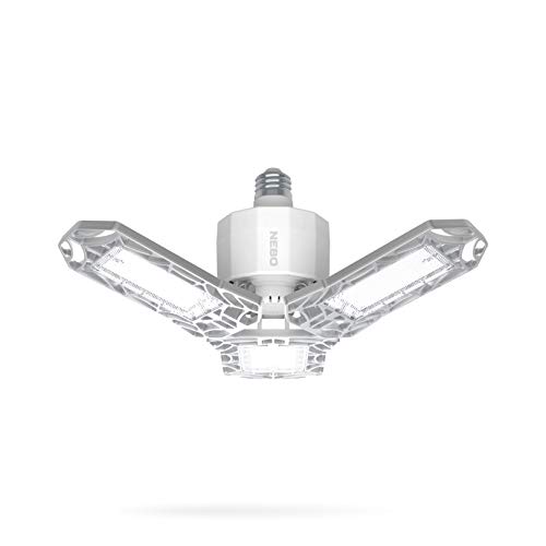 NEBO High Bright Extremely Bright LED Garage Light, Multi-Position Adjustable Panel 6000 Lumen 60W Utility Light for Garage Ceilings, Attics, Workshops White