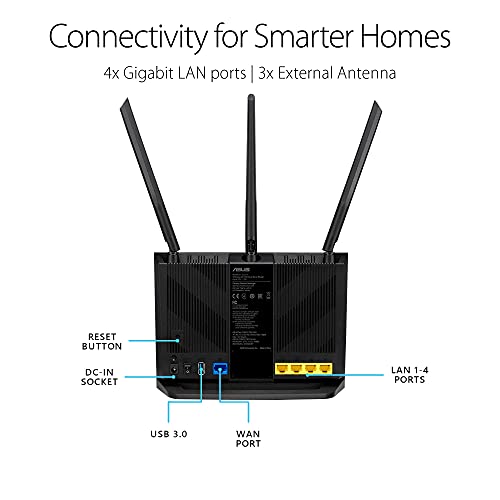 ASUS AC1900 WiFi Router (RT-AC67P) - Dual Band Wireless Internet Router, Easy Setup, VPN, Parental Control, AiRadar Beamforming Technology extends Speed, Stability & Coverage, MU-MIMO (Renewed)