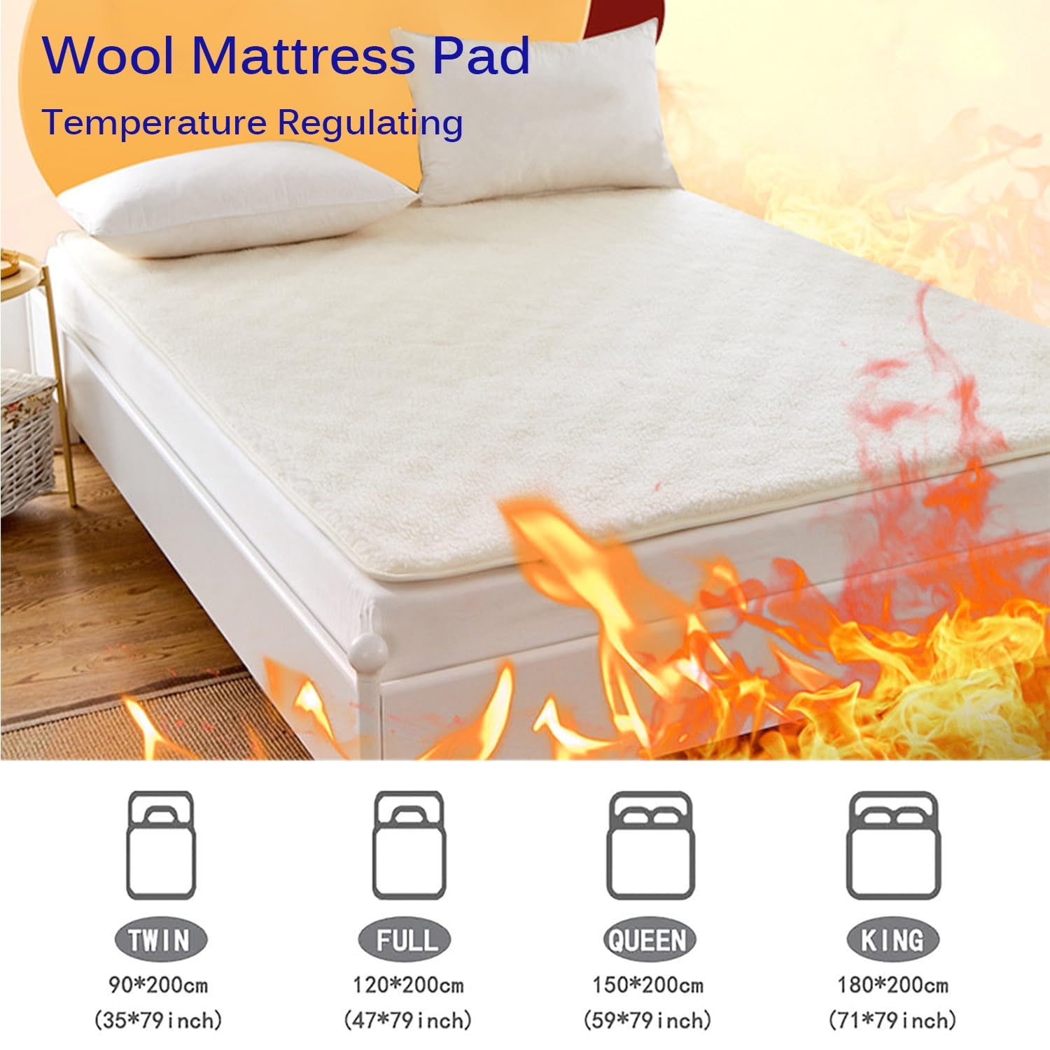 100% Wool Fleece Fitted Mattress Cover Pad with Elastic Bands,Breathable Lamb Wool Mattress,Thicken Pure Wool Bed Topper,Folding Lamb Velvet Mattress,for Twin/Full/Queen/King(Queen(150x200cm), White)