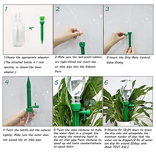 ForarTronics Plant Watering Spikes|4Pcs Drip Rate Controllable Self Watering Spikes with Dual Caliber Adapter and 500ml Mouth-Matched Bottle, Plant Nanny Water Dripper for Outdoor Indoor Plants,Green