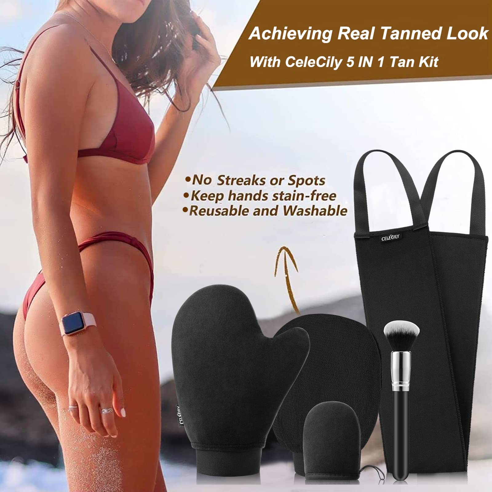 CeleCily Self Tanning Mitt Applicator Kit Tanning Mitts Self Tanner Applicator Set Self Tanning Glove for Self Tan Mitt Applicator Kit, Back Tanning Applicator,Self Tanner Mitt Applicator Tanning Kit