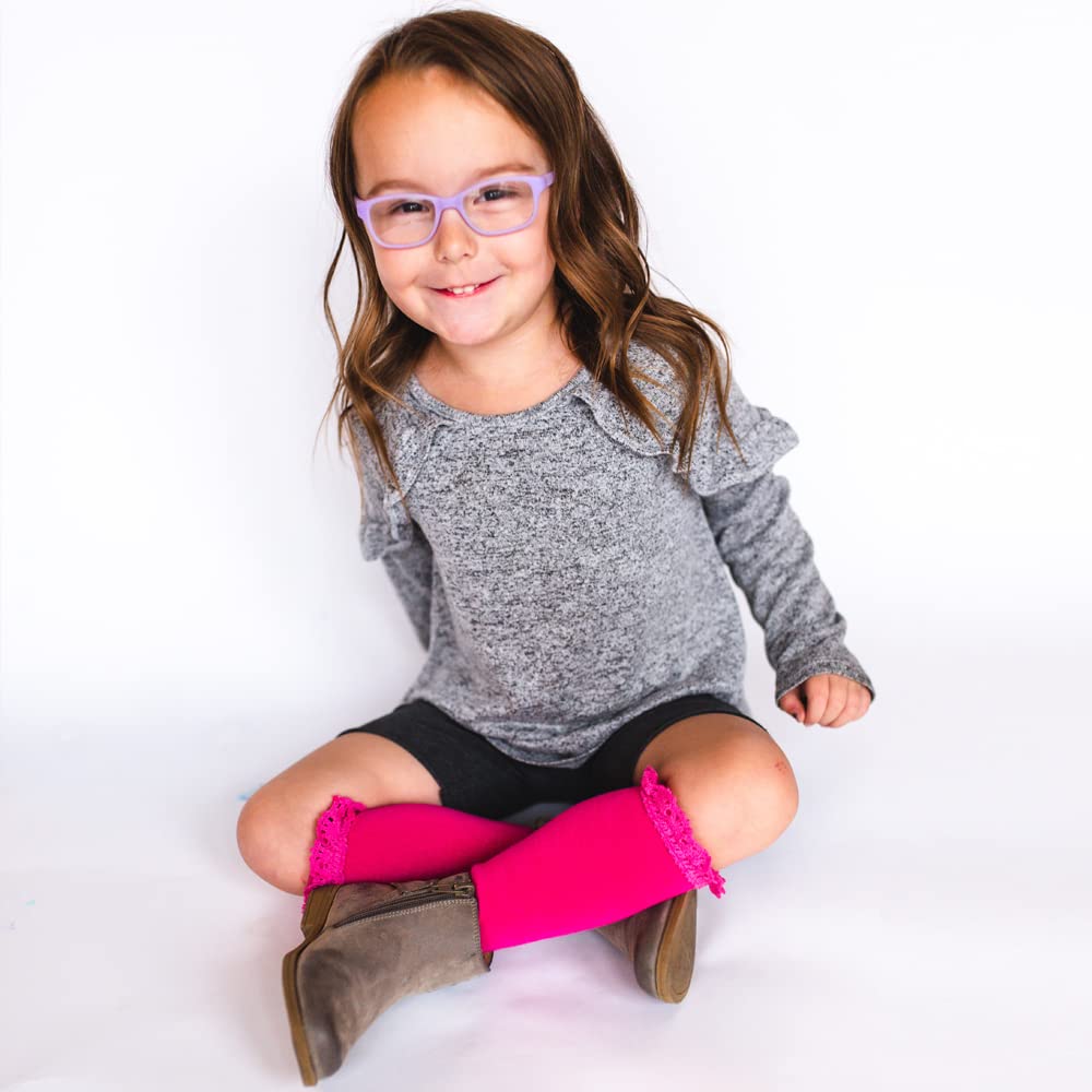 juDanzy Baby and Girls Knee High Lace Top Socks (6-10 Years, Hot Pink, Cream, and Light Pink)