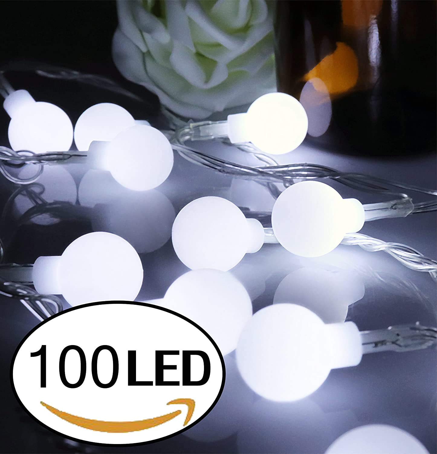 100 LEDs Globe Fairy String Lights 33 Inches Indoor String Lights for Bedroom Garden Party Outdoor Decorations White