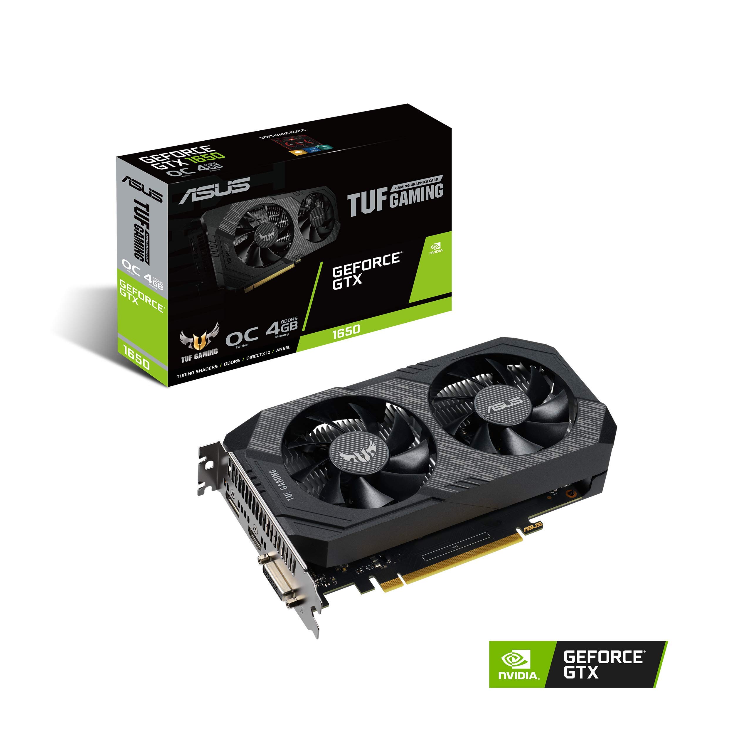 ASUS TUF Gaming NVIDIA GeForce GTX 1650 OC Edition Graphics Card (PCIe 3.0, 4GB GDDR6 Memory, HDMI, DisplayPort, DVI-D, 1x 6-pin Power Connector, IP5X Dust Resistance, Space-Grade Lubricant) (Renewed)