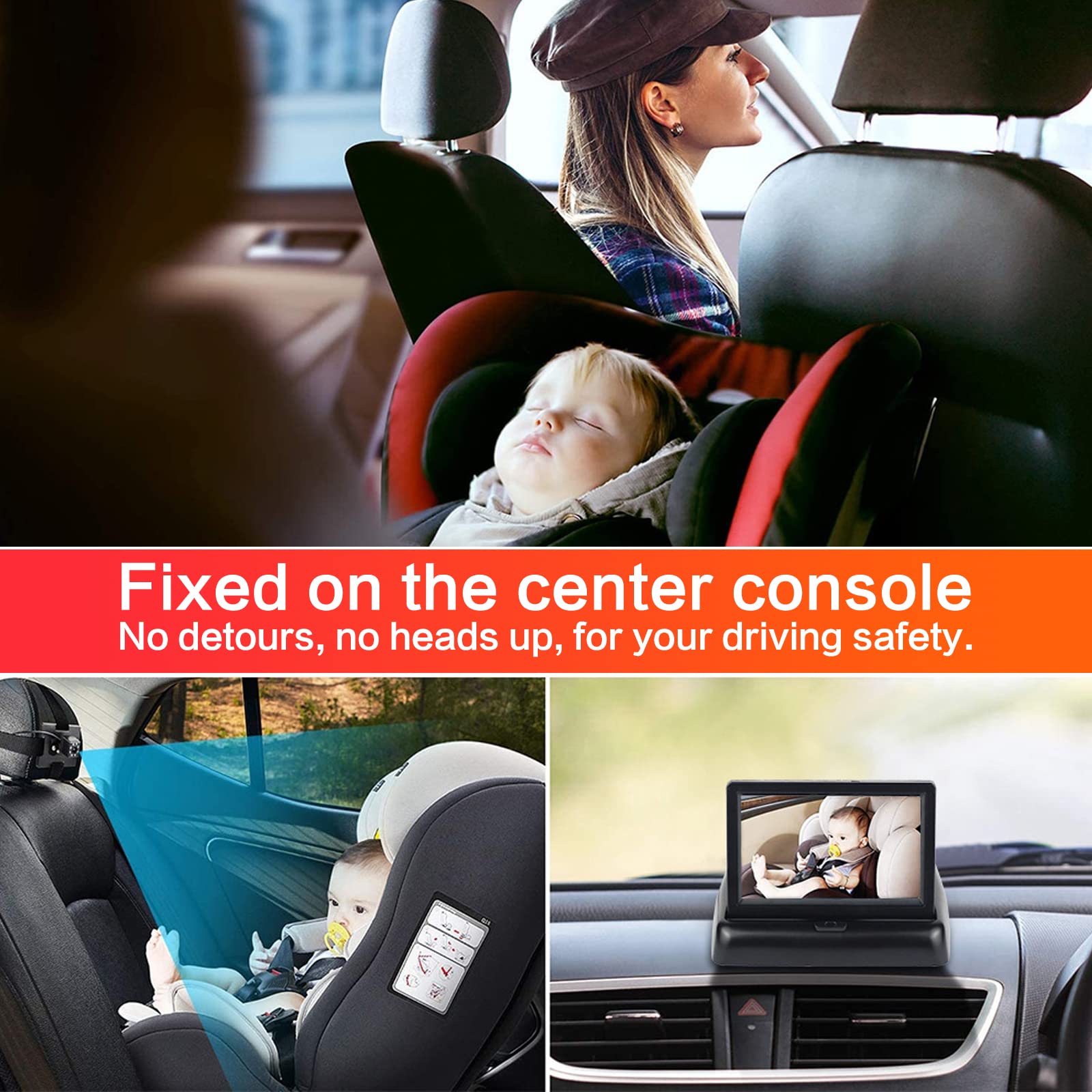 BAOHZ Baby Car Camera,4.3-Inch HD Night Vision Display, Safety Car Seat Mirror, Easily Observe The Baby's Moveat at Any Time While Driving