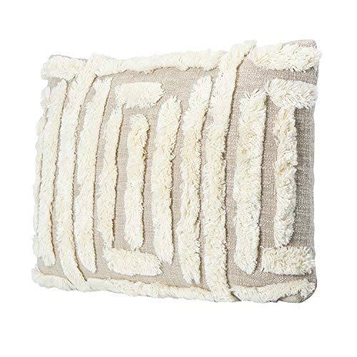 Creative Co-Op Lumbar Tan & Cream Tufted Woven Cotton Pillow, Tan
