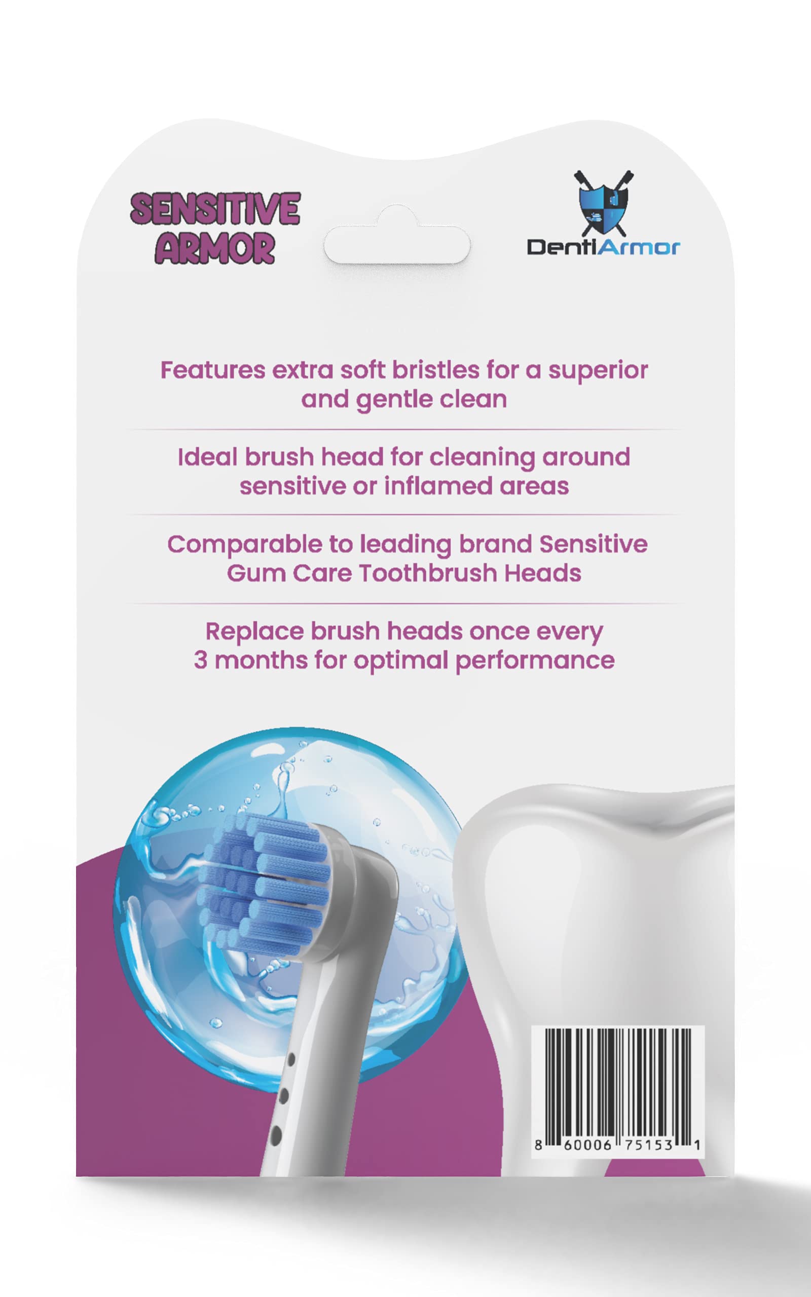 DentiArmor Sensitive Armor Toothbrush Heads – 4-Pcs Pack Electric Toothbrush Heads Compatible with Oral-B, Braun – Extra-Soft Bristles Ideal for Sensitive and Inflamed Areas