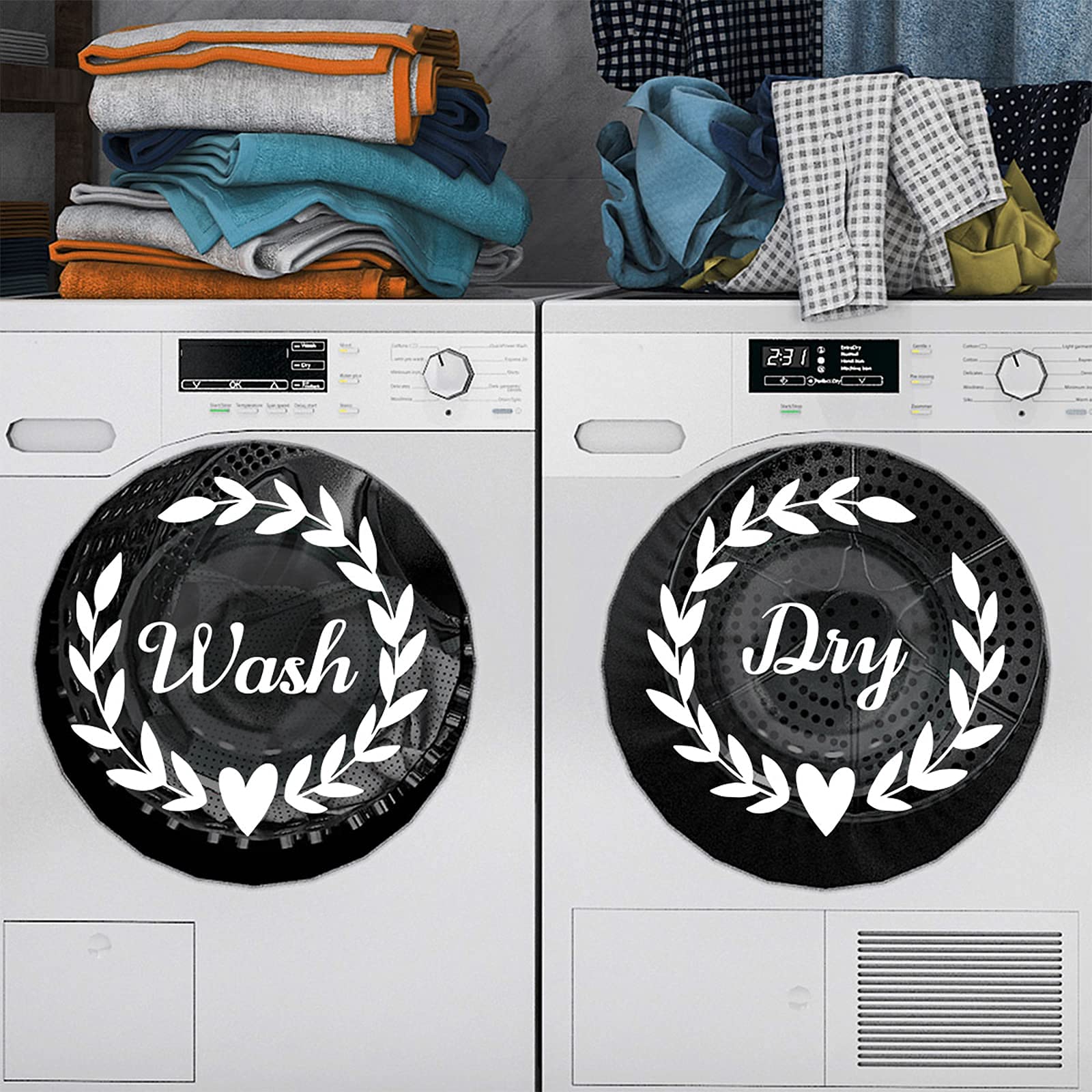 4PCS Laundry Room Wall Decal, DILIBRA Washer Dryer Bubble Soak Fold Repeat Wall Stickers, Quote Saying Signs Modern Trendy Washing Dry DIY Art Vinyl Wall Decor for Home Bathroom Closet