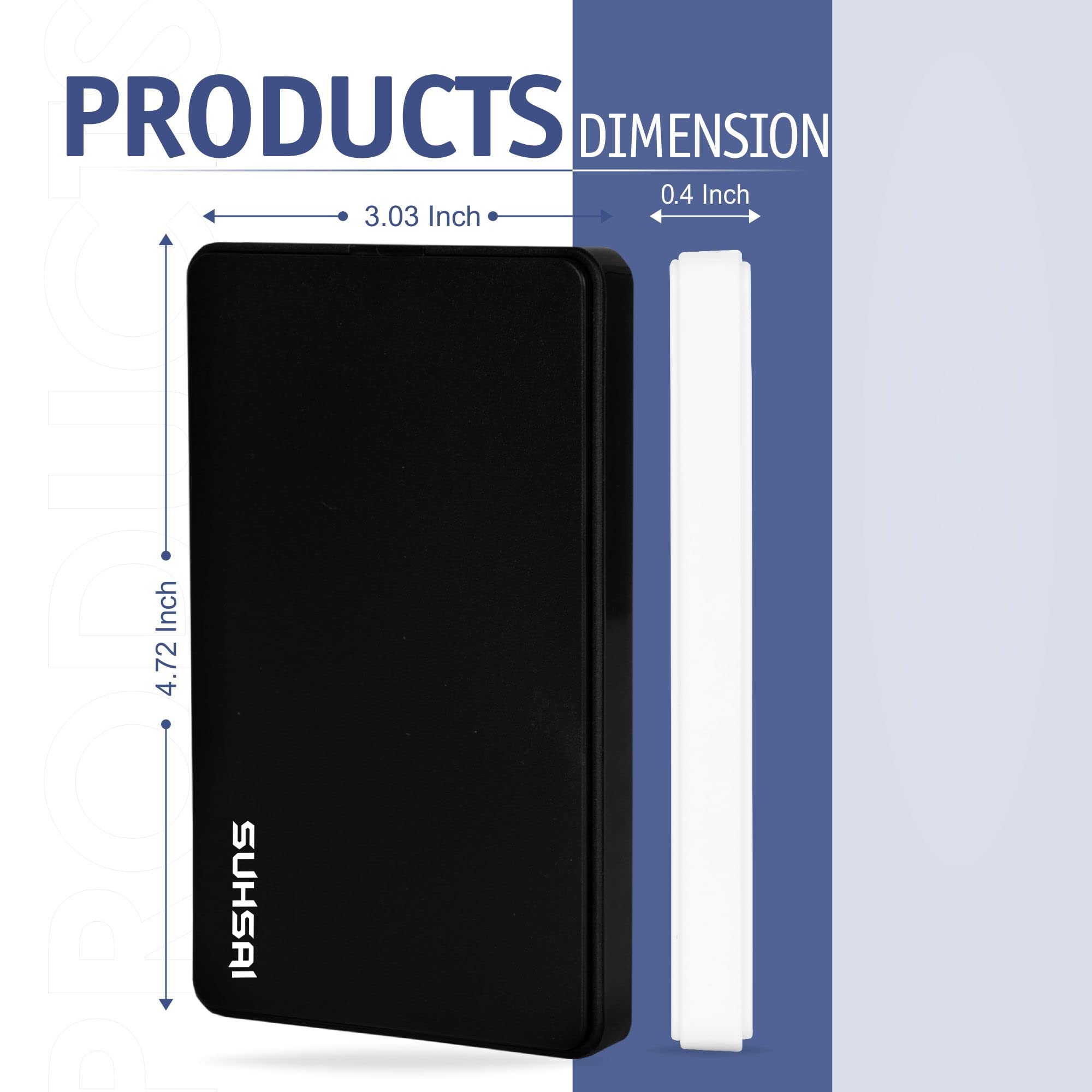 SUHSAI 500GB Portable External Hard Drive USB 2.0 Storage and Backup Drive, USB Hard Disk Drive, Memory Storage Expansion External HDD for Computer, Mac, Desktop (Black)