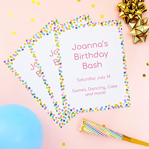 96 Sheets of Confetti Stationery Paper for Writing Letters, Invitations with Decorative Border (8.5 x 11 In)