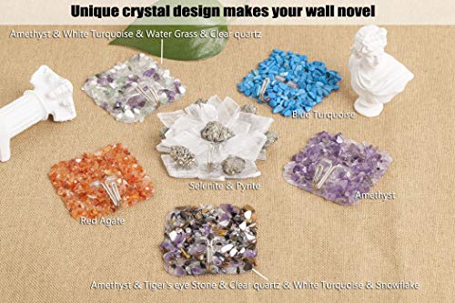 6Pcs Natural Crystals Stone Adhesive Sticky Wall Hooks Creative Hook for Bathroom Kitchen Girls Room, Hanging Scarves/Bags/Towels/Keys Square 2"